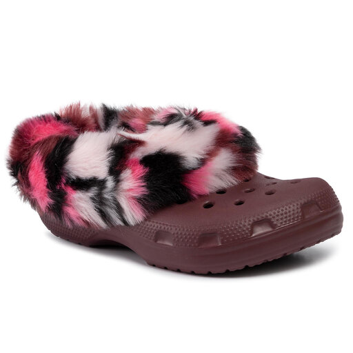 Papuci de casă Crocs Classic Mammoth So Luxe Clog 205841 Burgundy/Multi ...